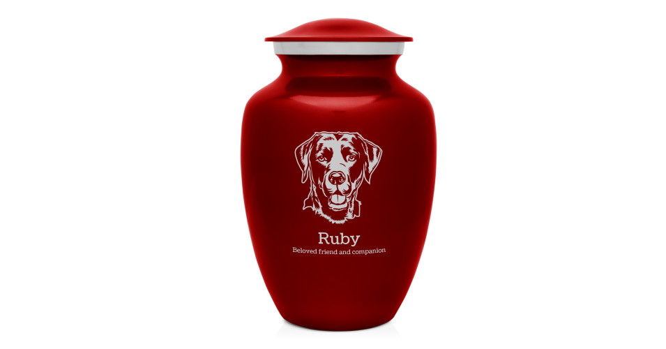 Large Black Lab Dog Cremation Urn - Ruby Red