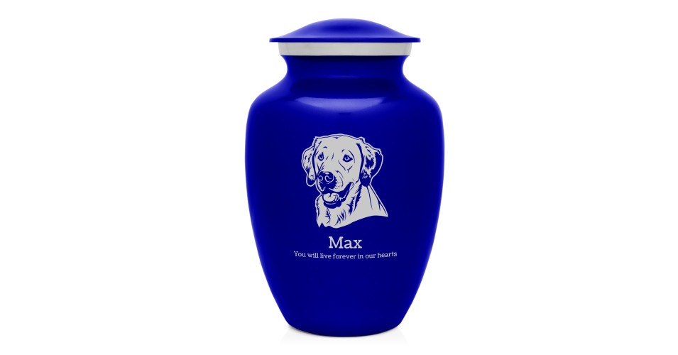 Large Yellow Lab Dog Cremation Urn - Midnight Blue