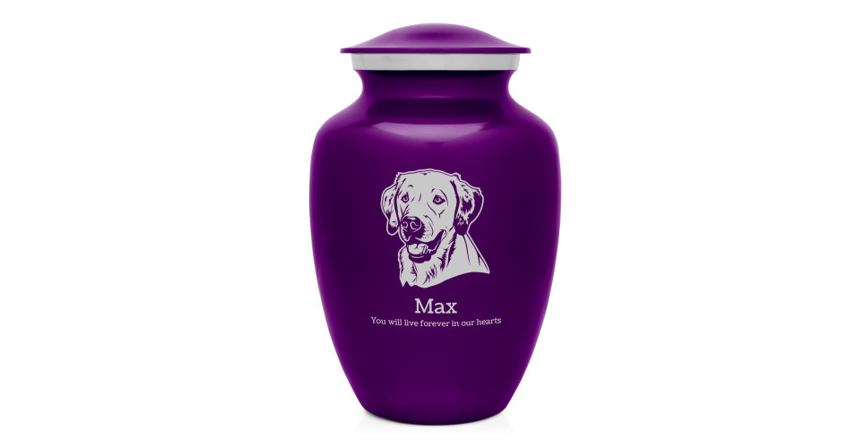 Large Yellow Lab Dog Cremation Urn - Purple Luster