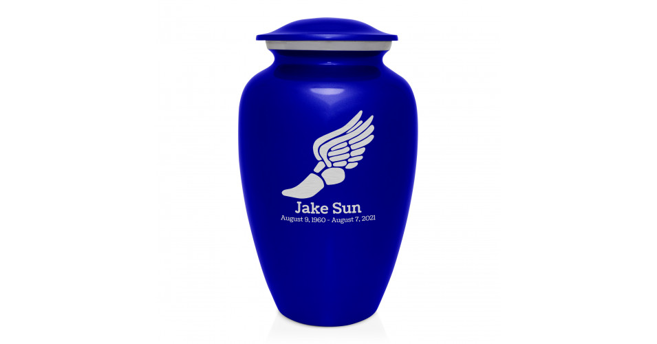 Winged Foot Running Cremation Urn - Midnight Blue - Green Meadow Memorials