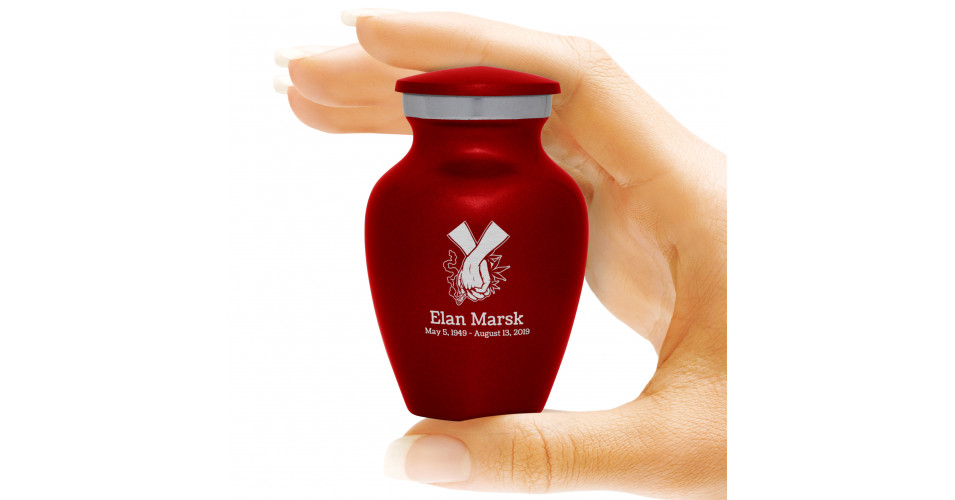 Marijuana Holding Hands Keepsake Urn - Ruby Red
