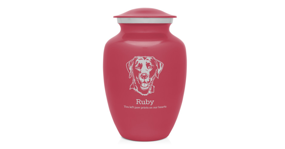 Large Black Lab Pet Cremation Urn - Rose Pink