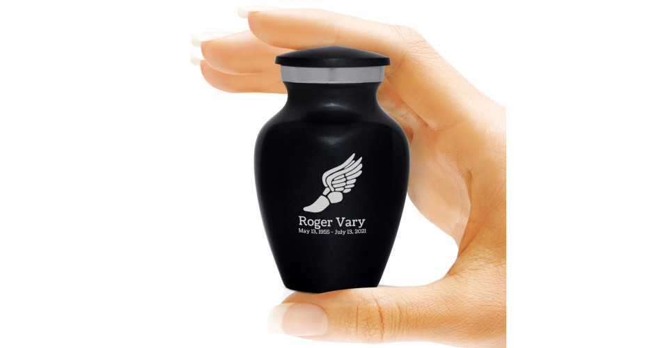 Winged Foot Running Keepsake Urn - Jet Black