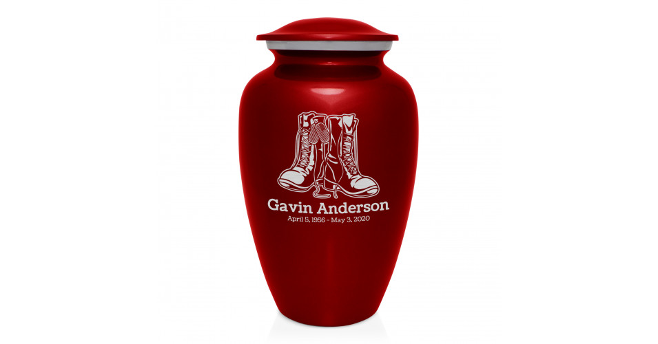Veteran Combat Boots Cremation Urn - Ruby Red