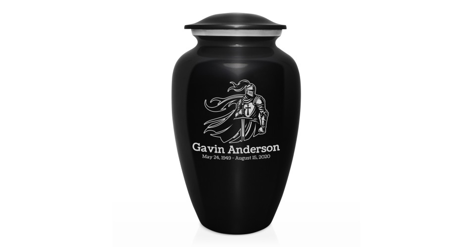 Knight Cremation Urn - Jet Black