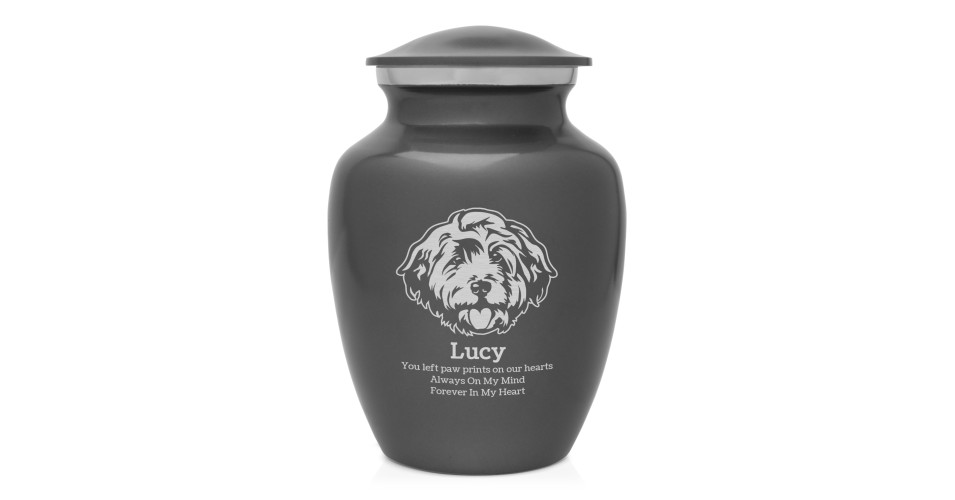 Small Cockapoo Pet Cremation Urn - Gunmetal Gray
