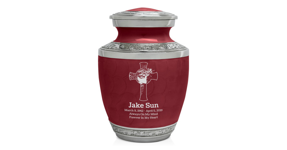 Jesus Crucifix Sharing Urn - Rose Red