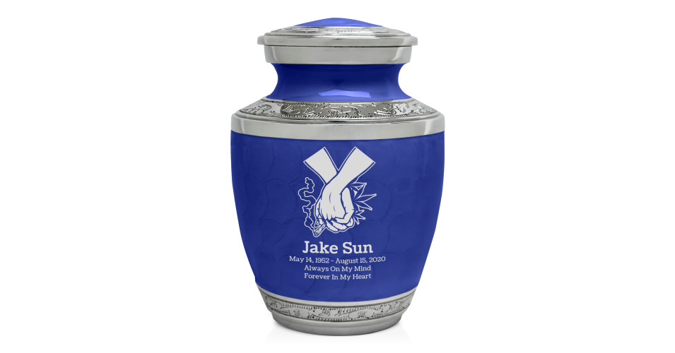 Marijuana Holding Hands Sharing Urn - Royal Blue