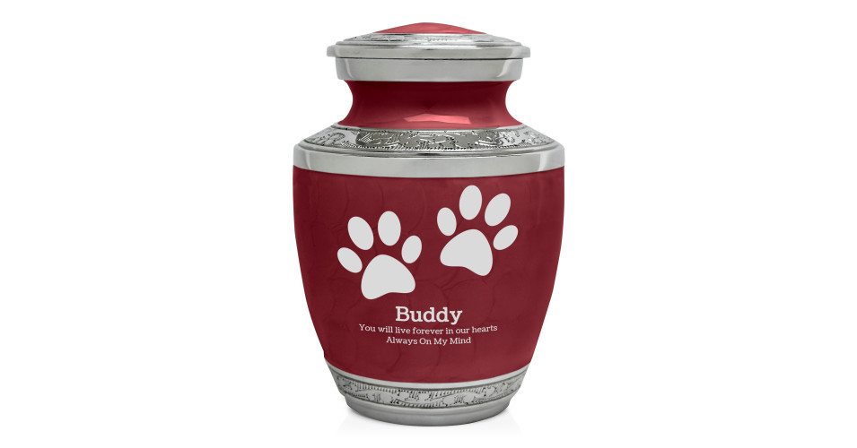 Small Paw Prints Pet Cremation Urn - Rose Red