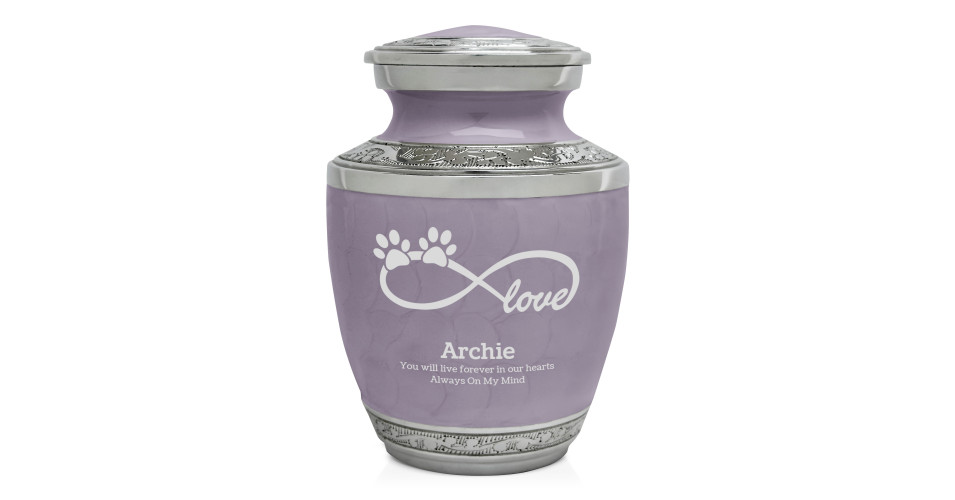 Small Infinity Love Paw Prints Pet Cremation Urn - Regal Purple