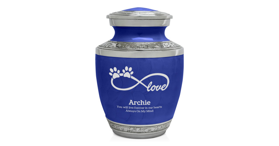 Small Infinity Love Paw Prints Pet Cremation Urn - Royal Blue