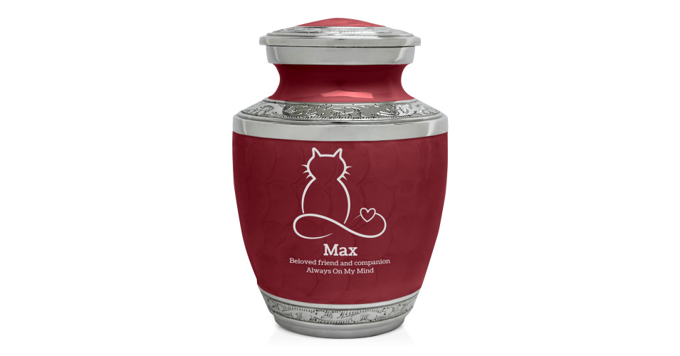 Small Cat Infinity Heart Pet Cremation Urn - Rose Red
