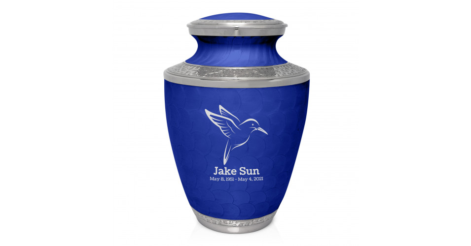 Hummingbird Cremation Urn - Royal Blue