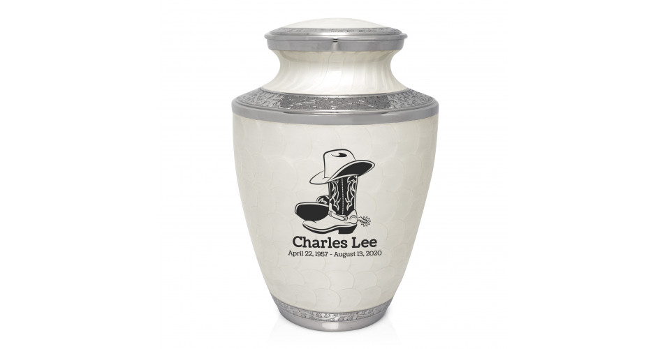 Cowboy Boots Cremation Urn - Radiant White