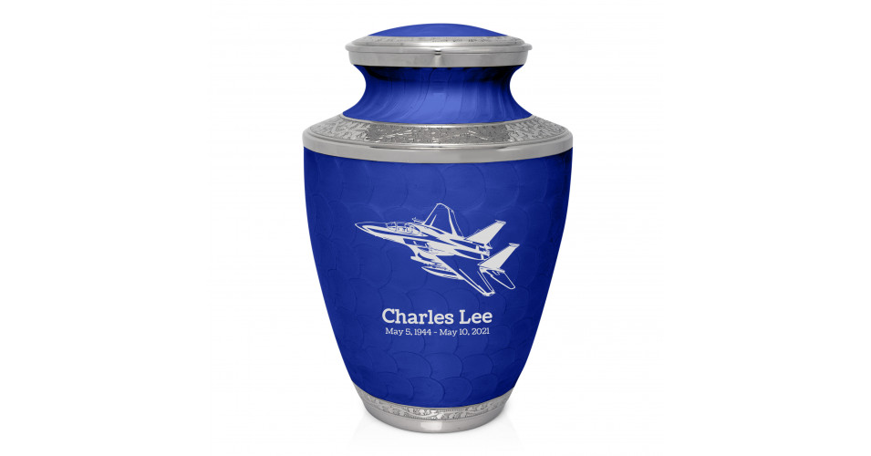 Fighter Jet Plane Cremation Urn - Royal Blue