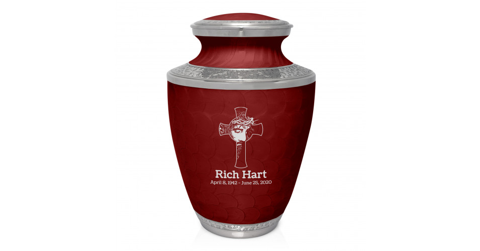 Jesus Crucifix Cremation Urn - Rose Red