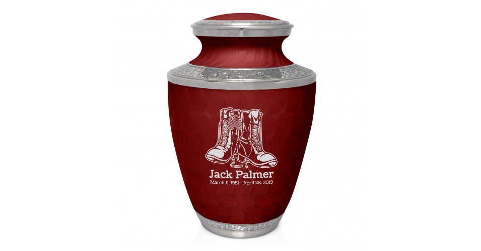 Veteran Combat Boots Cremation Urn - Rose Red