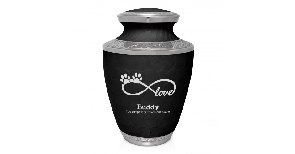 Extra Large Infinity Love Paw Prints Pet Cremation Urn - Ebony Black