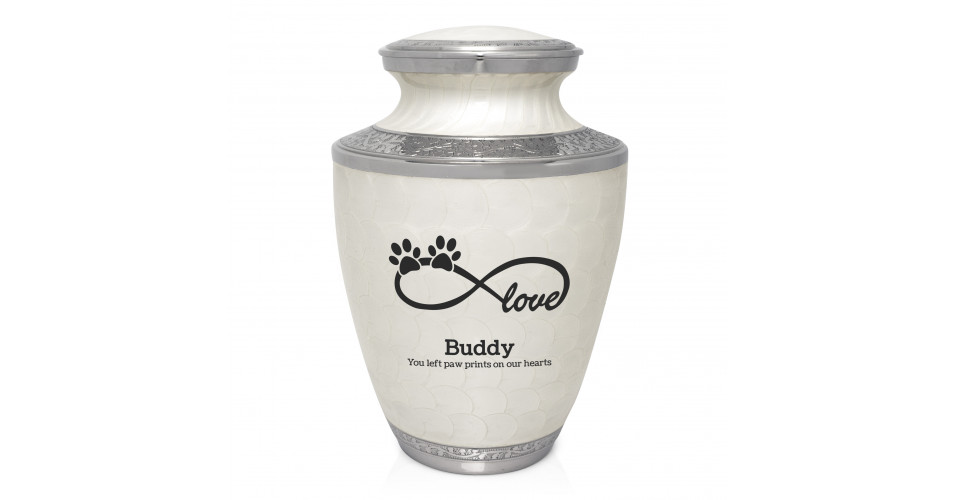 Extra Large Infinity Love Paw Prints Pet Cremation Urn - Radiant White