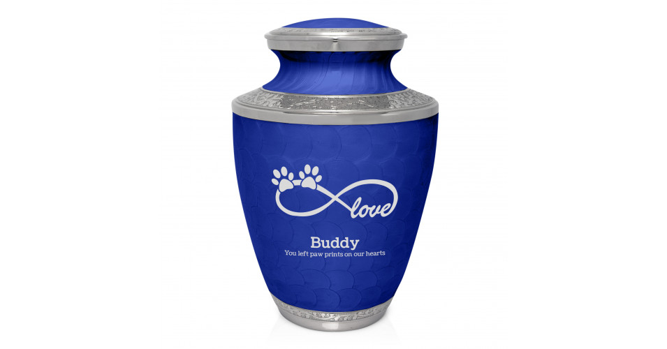 Extra Large Infinity Love Paw Prints Pet Cremation Urn - Royal Blue