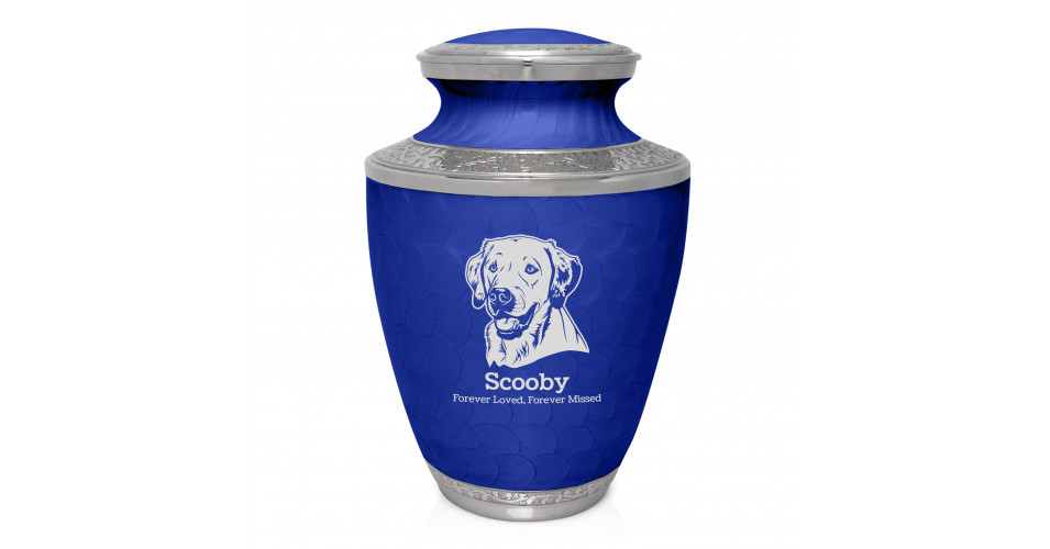 Extra Large Yellow Lab Pet Cremation Urn - Royal Blue