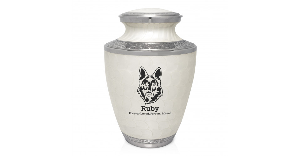 Extra Large German Shepherd Pet Cremation Urn - Radiant White