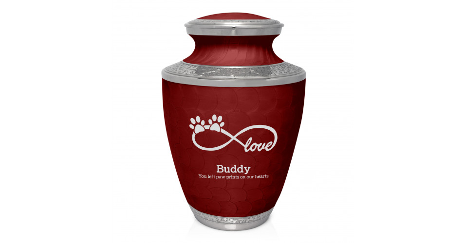 Extra Large Infinity Love Paw Prints Pet Cremation Urn - Rose Red