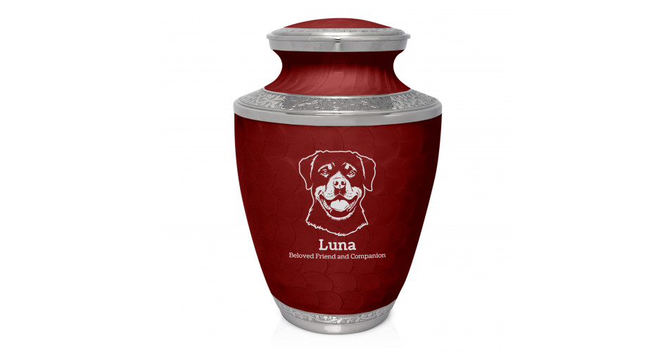Extra Large Rottweiler Pet Cremation Urn - Rose Red